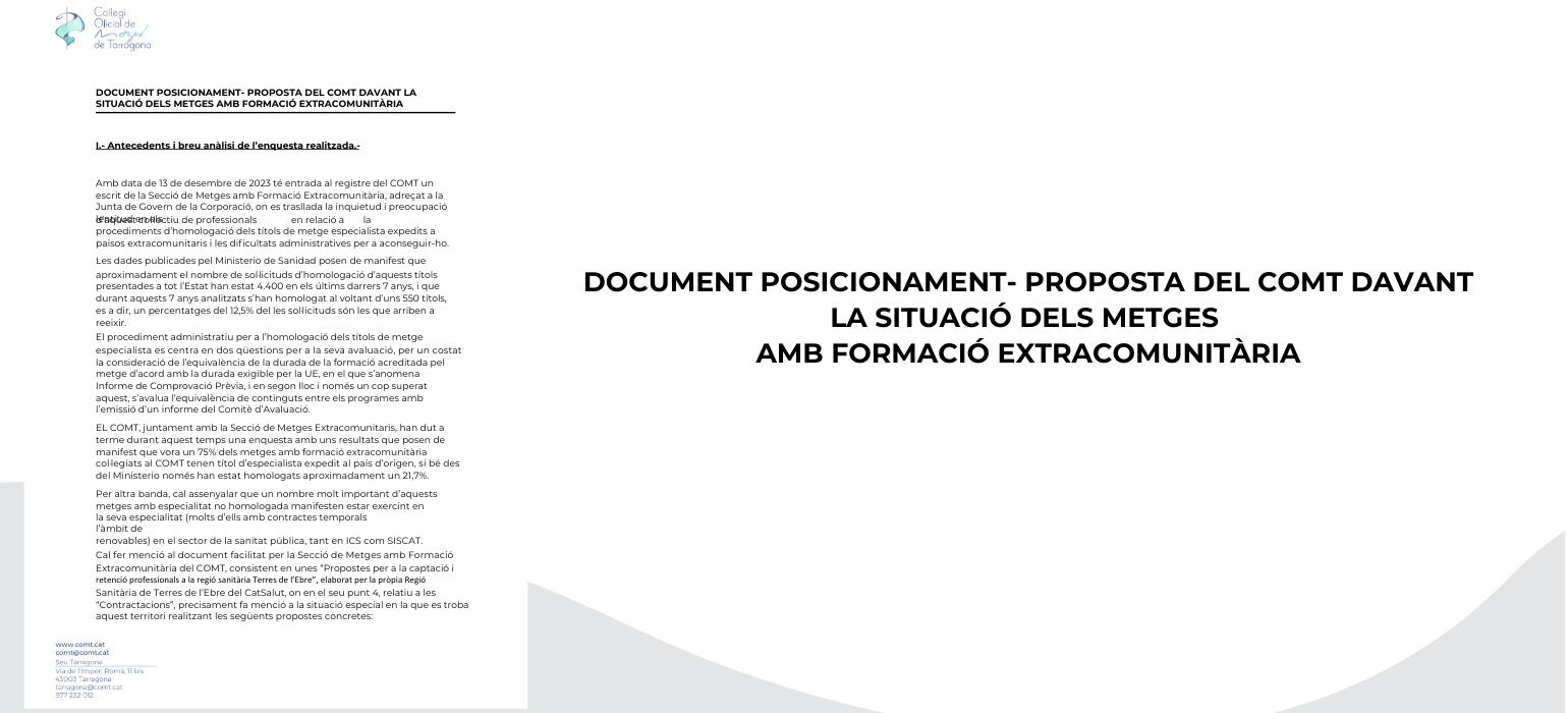 Documento de posicionamiento del COMT en relación a la situación de los ...